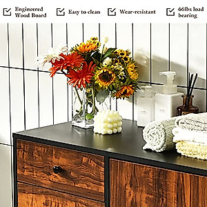 Tangkula Retro Storage Cabinet, Wood Floor Cabinet with 3 Drawers and 1 Cabinet w/Adjustable Shelf, Accent Cabinet for Living Room Entryway Home Office, Rustic Brown (Retro)