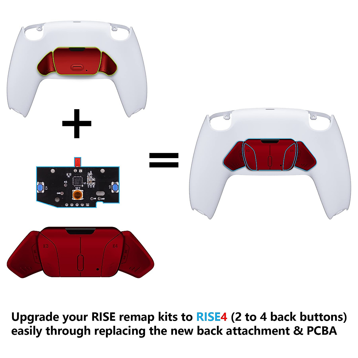 Turn RISE to RISE4 Kit – Redesigned Scarlet Red K1 K2 K3 K4 Back Buttons Housing & Remap PCB Board for PS5 Controller eXtremeRate RISE & RISE4 Remap kit - Controller & Other Accessories NOT Included