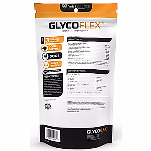 VETRISCIENCE Glycoflex 3 Clinically Proven Hip And Joint Supplement With Glucosamine For Dogs, 120 Chews - Vet Recommended Mobility Support Supplement With DMG, MSM, And Perna