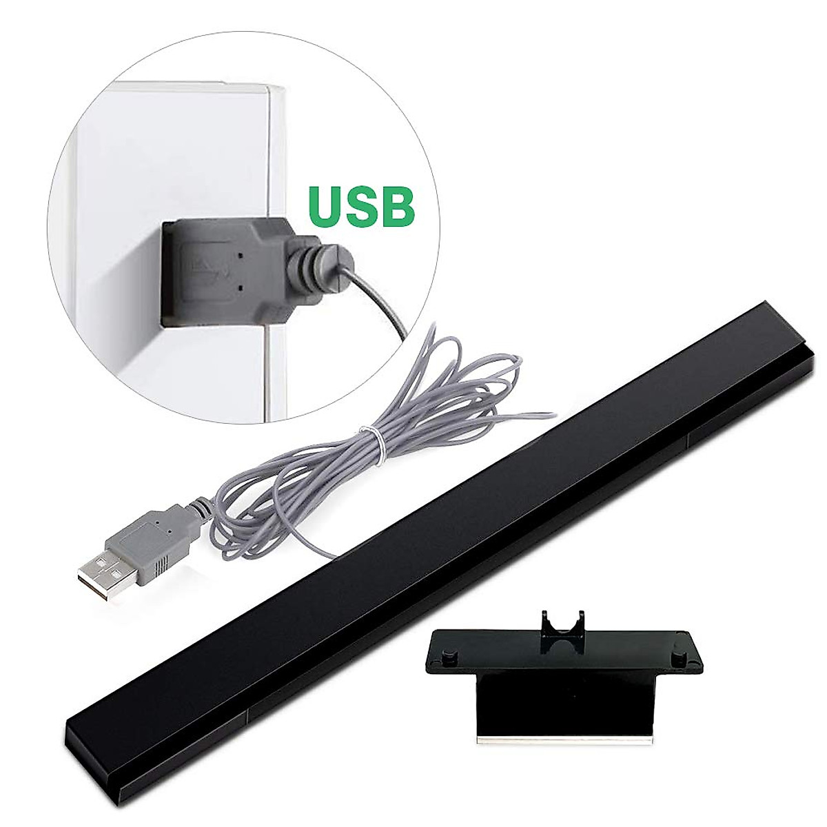 SOONORY USB Wired Wii Sensor Bar, Replacement Infrared IR Ray Motion Sensor Signal Receiver for Nintendo Wii and Wii U Console with Stable Stand(Black)