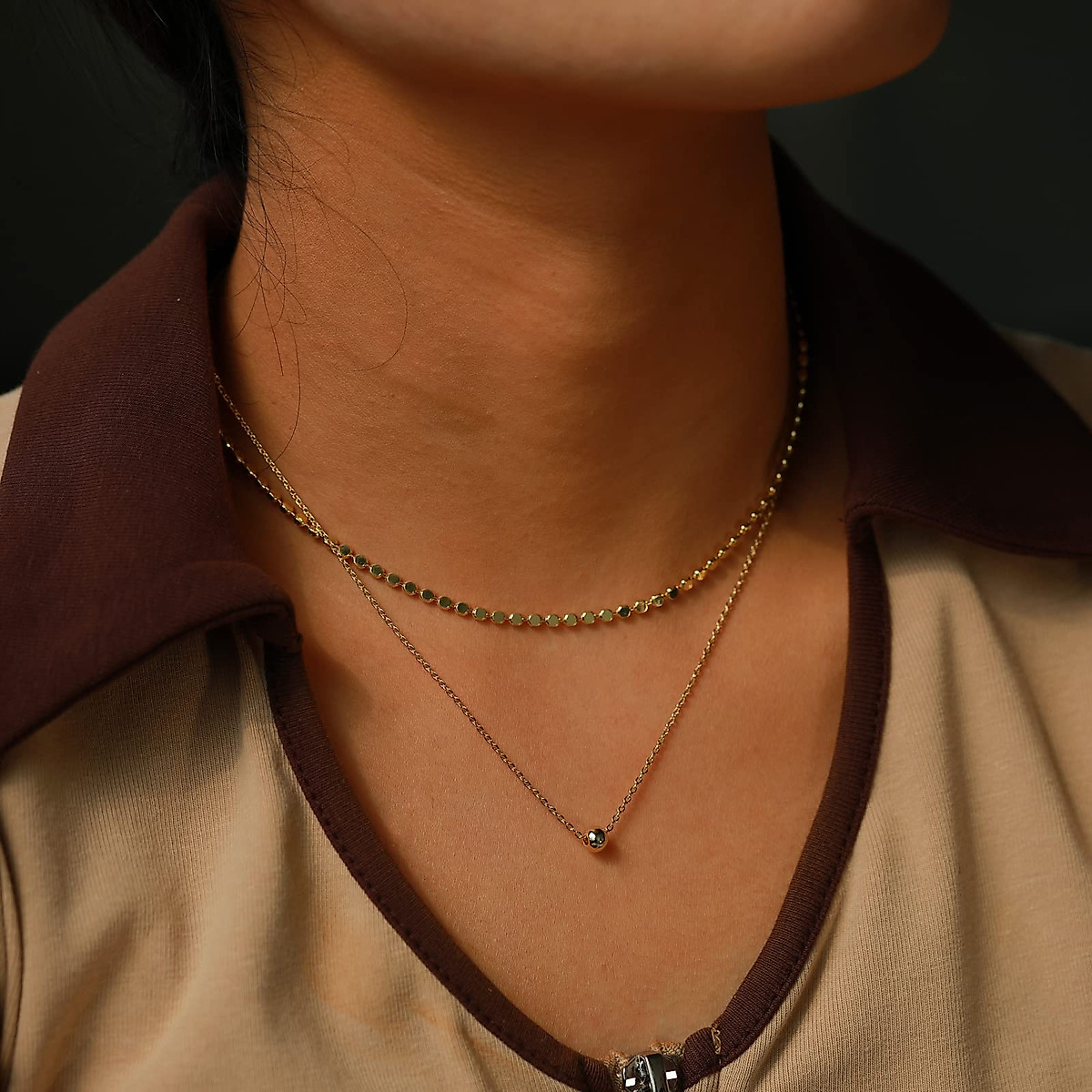 LEXODY Gold Necklace for Women, 14k Gold Plated Layered Necklaces Dainty Gold Necklace Dot Thin Paperclip Snake Chain Choker Necklace For Women Shine Jewelry Gifts for Women