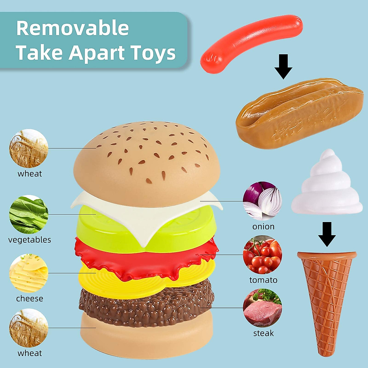 Shimfun 130pc Play Food Set for Kids & Toddlers Kitchen Toy Playset. Pretend Play Fake Toy Food, Play Kitchen Accessories Food Toys, Detail for Fun & Education Kitchen Toys. Best Gift Choice