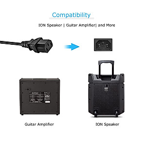 12Ft 3 Prong Power Cord Compatible Guitar Amp, ION Block Rocker, Job Rocker, Explorer Portable Speaker System, ION iPA76C iPA76A iPA76S IPA23 Block Party & Live Power Cable Replacement