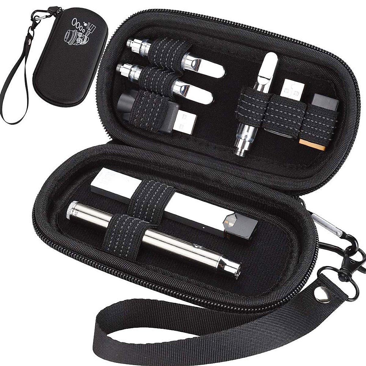 HUIZHU Hard Shell EVA Pouch double Zipper case for Storing Pen battery,non-slip and elastic bands for holding battery and USB charger tidy (Black)