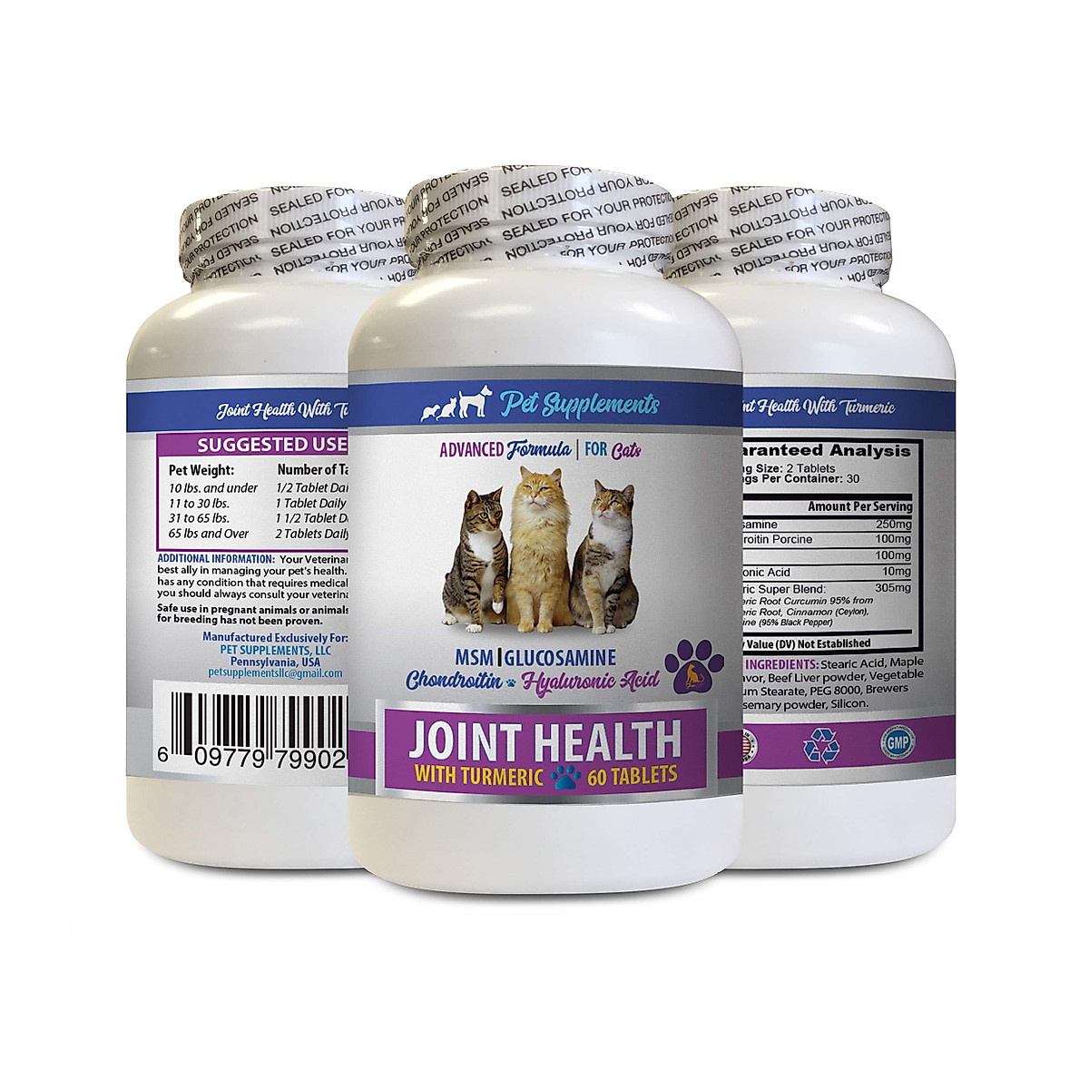 PET SUPPLEMENTS & NUTRITION LLC Joint Care for Cats - Cats Joint Health with Turmeric - MSM - Natural Support for Hip and Joints - glucosamine chondroitin Dogs and Cats - 1 Bottle (60 Tablets)