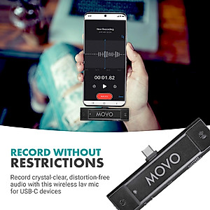 Movo Edge-UC-Duo Wireless Lavalier Microphone System, USB Type-C Compatible, Omnidirectional Lapel Microphones, Dual Channel Select, 1-Year Warranty