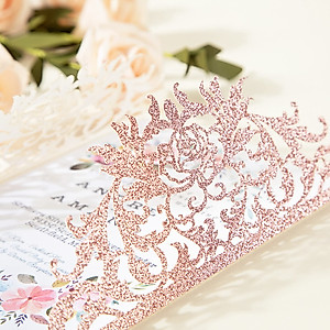 Maffily Glitter Laser Cut Wedding Invitations With Envelopes And Rsvp Cards Blank Inner Sheet Pink Gold Wedding Invitation Personalized 25Pcs For Engagement Quinceanera Bridal Baby Shower Birthday