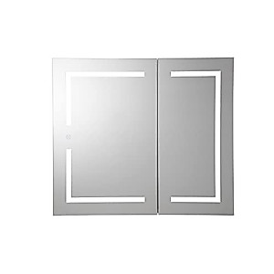 Croydex Sabine Dual, Recessed or Surface Mount, 2 USB Ports, Dimmer, Hang 'n' Lock Easy Installation Illuminated LED Medicine Cabinet, 30W x 26H, Aluminum