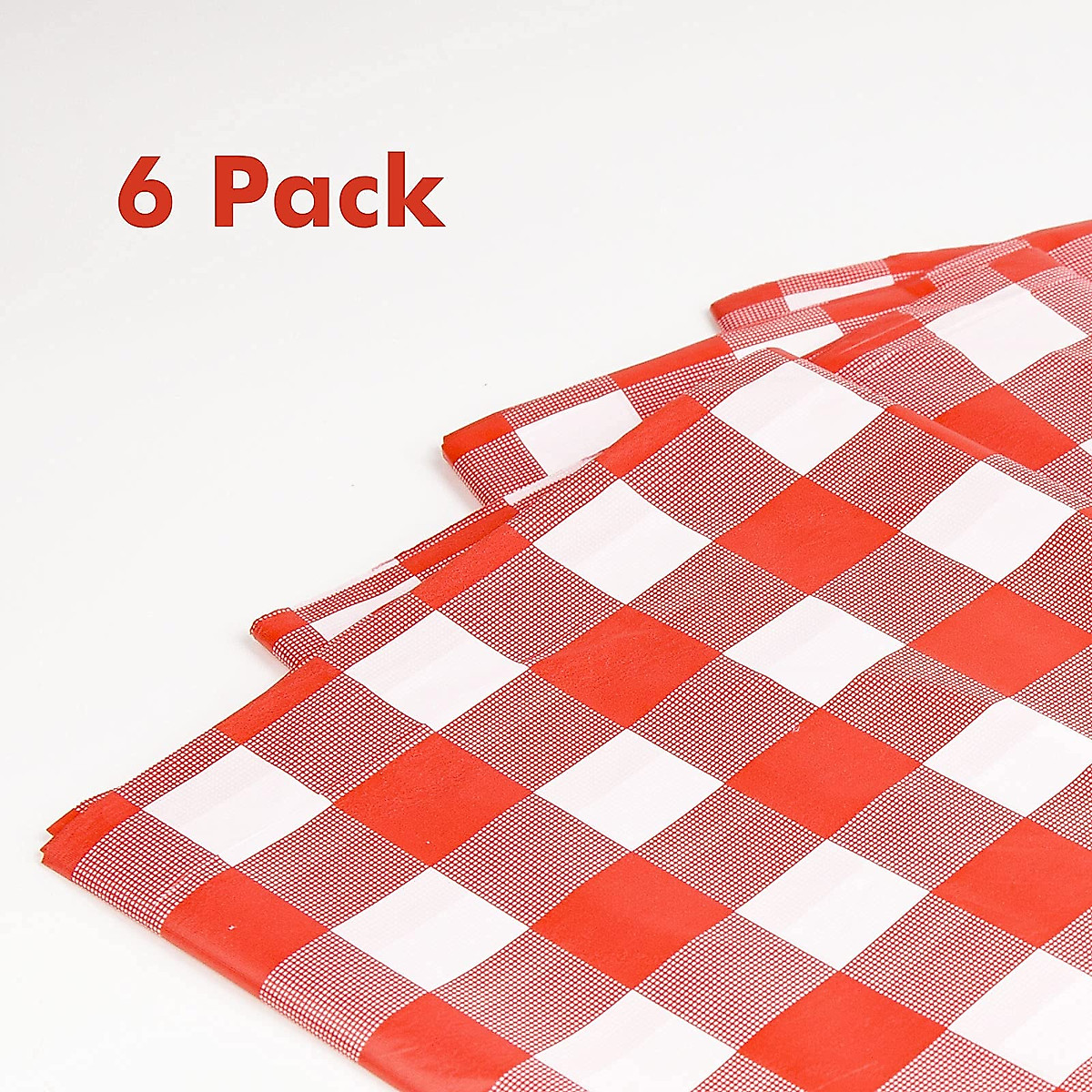 Plastic Tablecloth Disposable, Red and White Checkered Tablecloth, Pack of 6, 54" x 108" Rectangle