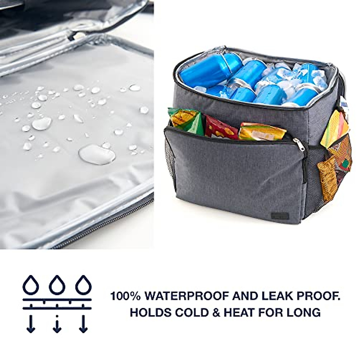 GLOGEX Portable Soft Sided Cooler Bag - Modern Picnic Lunch Bag - Foldable Soft Cooler Insulated and Leak Proof for Travel, Camping, Beach Picnic, Shopping, Fishing, Food Delivery, Keeps Warm, Cold