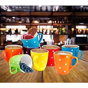 Bruntmor 16 Oz Polka Dot Coffee Mug Set of 6, Large 16 Ounce Ceramic Mugcup Set In Multi Color Dot Design, Best Coffee Mug For Your Christmas Or Birthday Gift
