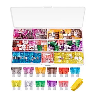 Ginsco 130 Pcs Blade Fuses Assortment Kit Standard Regular Size 2A 3A 5A 7.5A 10A 15A 20A 25A 30A 35A 40A with Puller for Car RV Truck Marine Boat Motorcycle Bus