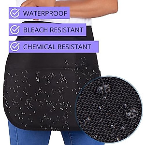SupplyMaid Waterproof Hair Stylist Apron with 5 Pockets - Bleach-proof Half Waist Apron for Salons, Cosmetology, & Groomers