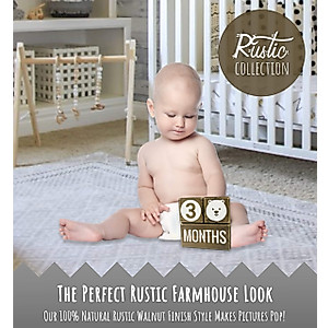 SWOOFE Baby Milestone Age Blocks for Boy or Girl - Non Toxic Natural Rustic Walnut Pine Wood - Milestone Blocks Set - Weekly Monthly First Year Picture Newborn Photography Prop, Perfect Shower Gift