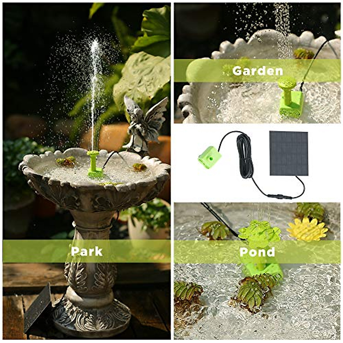 Ottertata Solar Fountain Pump for Bird Bath, 1.4W Solar Bird Bath Fountains with13 Nozzles, Free Standing Solar Water Fountain for Pond, Pool, Fish Tank, Aquarium and Garden