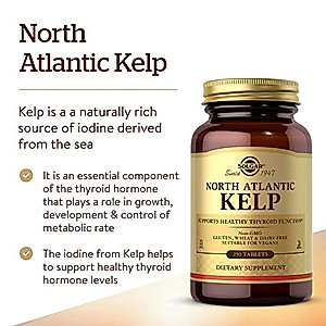 Solgar North Atlantic Kelp, 250 Tablets - Natural Source of Iodine - Supports Healthy Thyroid Function - Gluten Free, Dairy Free, Kosher - 250 Servings