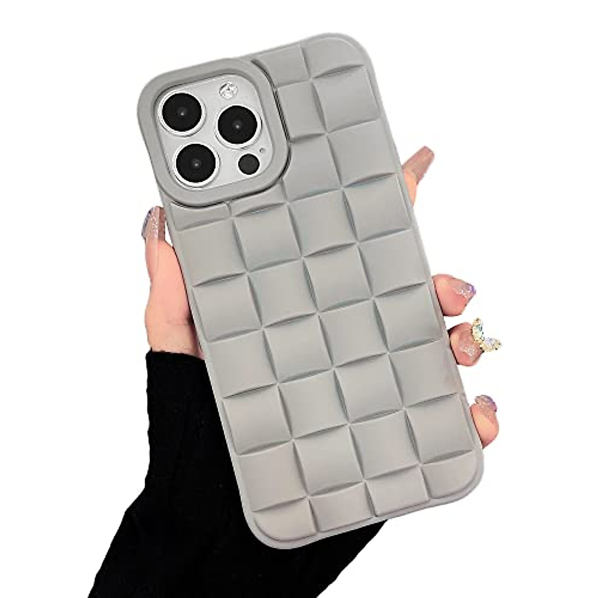 Ginkgonut Compatible with iPhone 13 Pro Max Case for Women/Girls, Cute 3D Laid Desgin Soft Silicone Shockproof Raised Bumper Corners Case for iPhone 13 Pro Max（Gray）