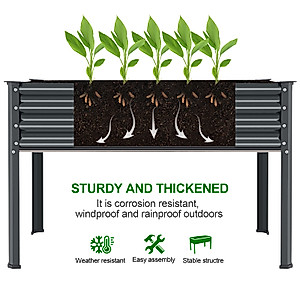 Land Guard Galvanized Raised Garden Bed with Legs, 48×24×32in Large Metal Elevated Raised Planter Box with Drainage Holes for Backyard, Patio, Balcony, 400lb Capacity(Grey)……