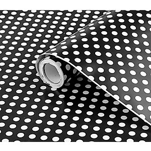 Decorative Self Adhesive Vinyl Black Polka Dots Contact Paper Shelf Liner for Cabinets Dresser Drawer Furniture Wall Arts Crafts Decal 17.7X117 Inches