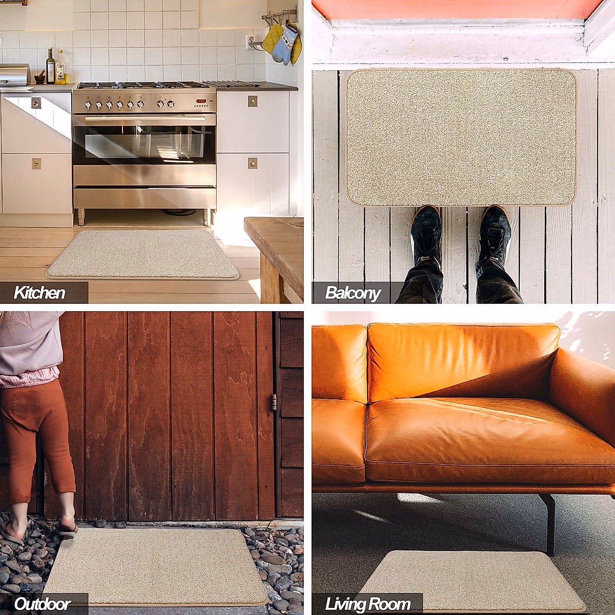 ITSOFT Dirt Trapper Indoor Door Mat & Entrance Rug for Wet Muddy Shoes and Pet Paws, Non-Slip Machine Washable, Shoe Scraper, Absorbent Welcome Dog Mat for Front Door, Entry Way (30x18, Beige)