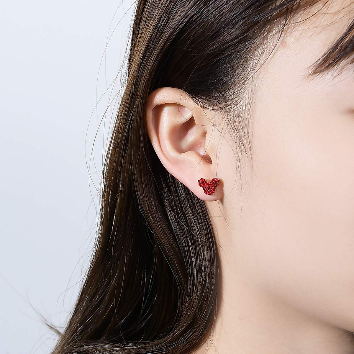 Deelan Fashion Mickey Mouse Stud Earrings For Women Red Lucky Crystal Jewelry Festival Gift Earring (Style 1)