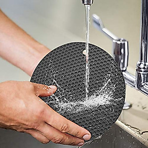 Honeycomb Pot Holder Trivet Mats, KUFUNG Heat Resistant Table Dish Drying Mat, Hot Pads Spoon Rest, Non Slip, Flexible, Durable, Dishwasher Safe (Grey, Round - Thicker Style)