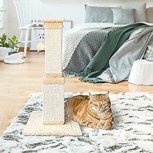 AGYM Cat Scratching Post, 32 Inch Large Cat Scratch Post for Adult Cats and Kittens, Nature Sisal Modern Cat Scratcher for Indoor Cats, Protect Your Furniture and Exercise Cats, Beige