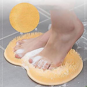 Hfpengzan Shower Foot & Back Scrubber, Wall Mounted Massage Pad, Silicone Bath Massage Cushion Brush with Suction Cups for Body Scrubber Improve Foot Circulation & Soothes Tired Feet (Orange)