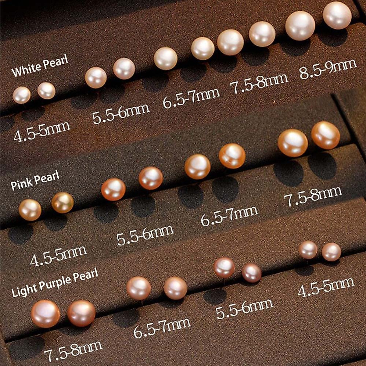 3 Pairs 9mm AAA+ Handpicked Freshwater Cultured Pearl Stud Earrings In Sterling Silver, White/Pink/Light-Pruple Pearl Stud Earrings Set For Women Multipack