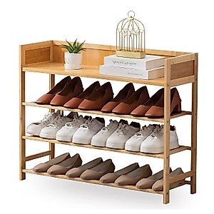 SOBIBO Bamboo Shoe Rack Organizer, 4 Tier Shoe Shelf Storage Organizer, for Entryway, Hallway, and Closet (Nature-31.5)