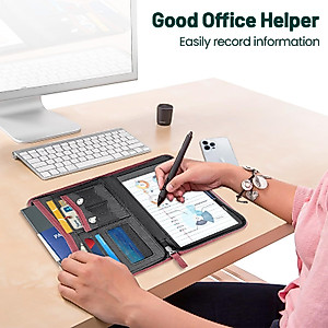 AKAYOK Padfolio for Women, Zippered Business Portfolio, Leather Padfolio Binder 5.3 x 8 inch Writing Pad, Business Portfolio Organizer, Small Padfolio with Clipboard (Red)