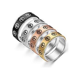 4PCS Stainless Steel Peace Sign Ring for Women Rotatable Anxiety Pressure Relief Ring for Men, other, other