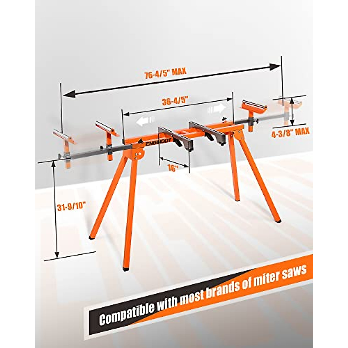 ENGiNDOT Miter Saw Stand with Durable Iron Skeleton frame, 21.6lbs Lightweight Saw Stand, 76-4/5'' Max Sliding Rail, Compatible & Portable, Quick to Install and Remove, Compatible with Most Brands