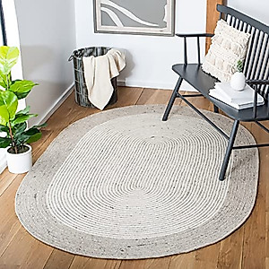 SAFAVIEH Braided Collection 8' x 10' Oval Beige/Ivory BRD904A Handmade Country Cottage Reversible Wool Entryway Foyer Living Room Bedroom Kitchen Area Rug
