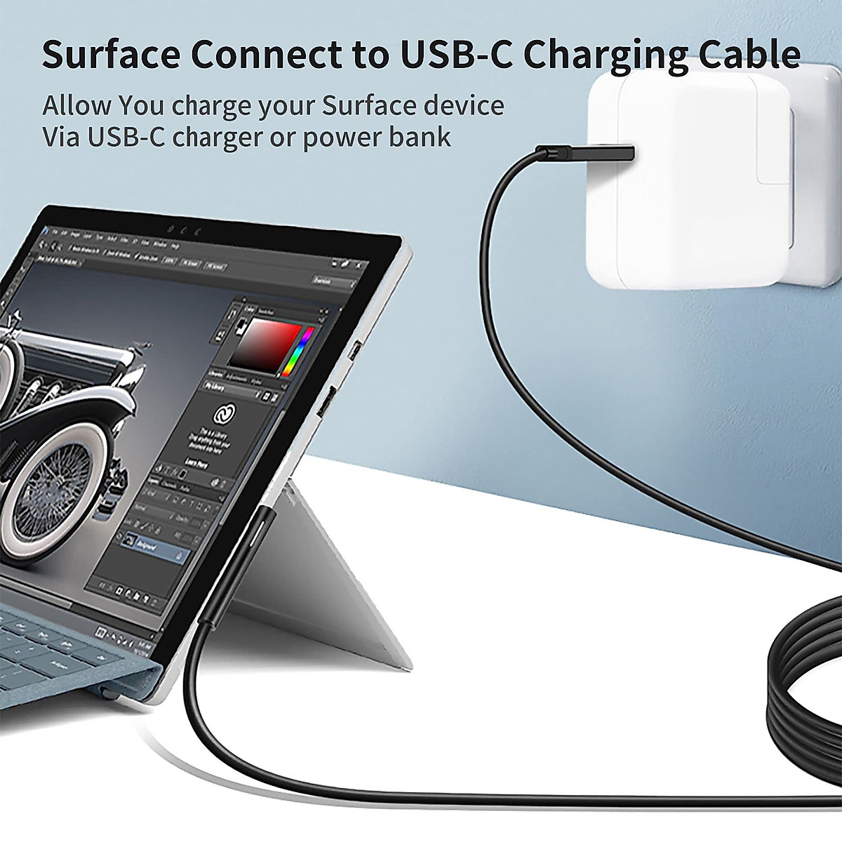 Sisyphy Male & Female USB C Charging Cable Bundle for Surface, 6ft Nylon Male Cable and 0.7ft Female Cable, Compatible for Microsoft Surface Pro7 Go2 Pro6 5/4/3 Surface Laptop1/2/3 & Surface Go