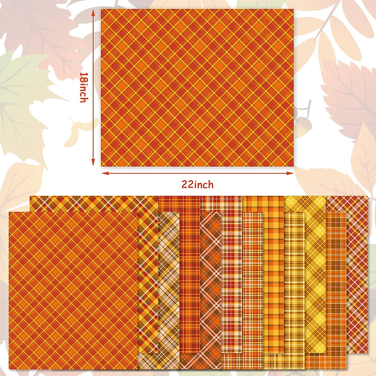 Whaline 12Pcs Fall Cotton Fabric Bundles 18 x 22 Inch Autumn Buffalo Plaid Fat Quarters Plaid Quilting Patchwork Squares Sewing Fabrics for Harvest Thanksgiving DIY Handmade Craft Home Party Decor