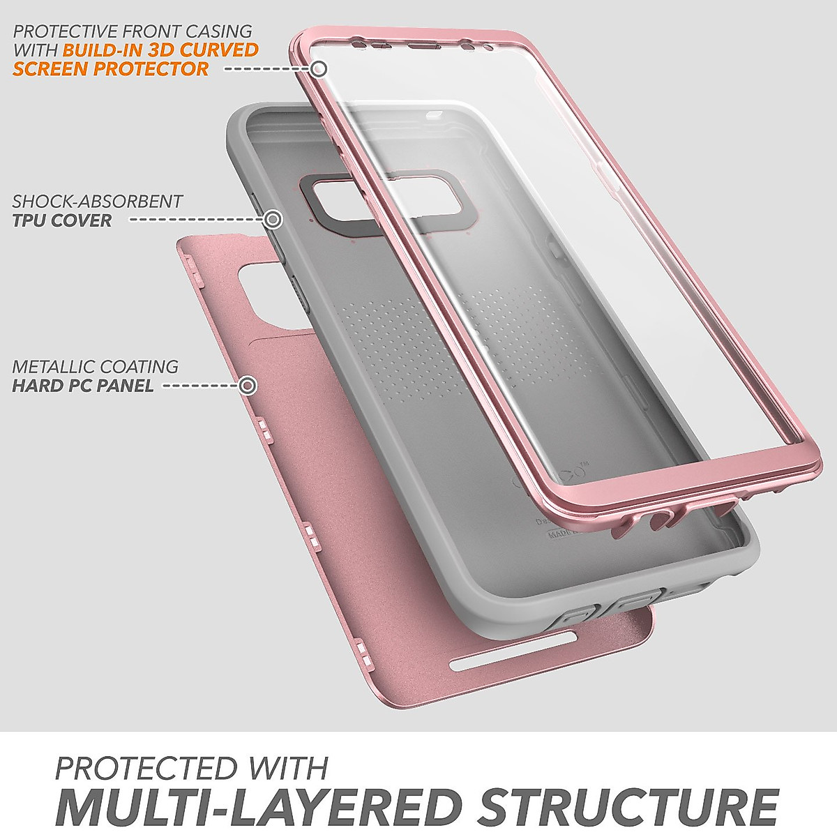 Galaxy Note 8 Case, Clayco [Hera Series] Full-Body Rugged Case with Built-in Screen Protector for Samsung Galaxy Note 8 (2017 Release) (Rosegold)