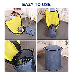 Toy Storage Baskets and Play Mats, Large Toy Organizer, Toy Storage Bags, Washable Drawstring Play Mat, Foldable Canvas Basket Suitable for Toy Bricks (Blue)