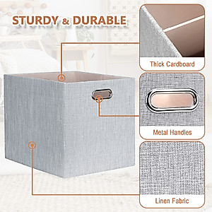 Posprica 13x15x13in Collapsible Storage Bins, Fabric Foldable Cube Storage Boxes, Decorative Storage Baskets Organizer for IKEA Kallax, Shelves, Closet, Clothes, Toy, Set of 4-Grey