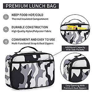 Rickyh Style Lunch Box with Padded Liner, Spacious Insulated Lunch Bag for Men and Women, Durable Thermal Lunch Cooler with Strap, 2 Pockets, 10 x 8 x 3.7 in
