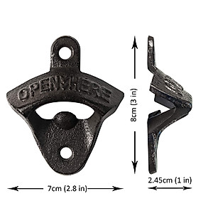 2PCS Cast Iron Wall Mounted Bottle Opener Vintage Rustic with Self-Tapping Screws for Home Garden Bar KTV Hotel HE06