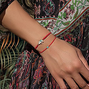 Red String Bracelet for Women, 18K Gold Evil Eye Charm, Made in Bali for Luck & Success, Size 6”-8”