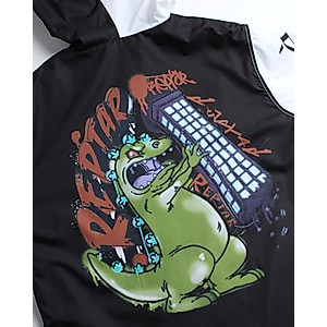 Nickelodeon Men's Jacket - Lightweight Hooded Windbreaker Coat - Vintage Novelty Streetwear for Men: SpongeBob Rugrats (S-XL), Size X-Large, Rugrats Black