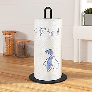 Black Paper Towel Holder Countertop, Farmhouse Paper Towel Holder Stand for Kitchen and Bathroom Organization and Storage, Paper Towel Roll Holder with Non-Slip Base for Standard and Large Size Rolls
