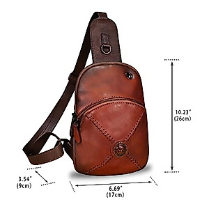 LRTO Genuine Leather Small Sling Bag for Women Crossbody Purse Handmade Hiking Daypack Retro Shoulder Backpack Vintage Chest Bags (Red)