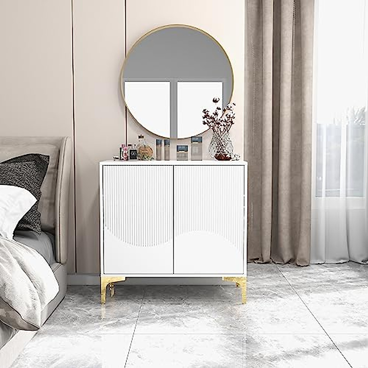 scolyk White Buffet Cabinet with Storage： White Coffee Bar Cabinet with Storage， Kitchen Sideboard Cabinet, 2 Door Cabinet Buffets & Sideboards， White Kitchen Cabinets