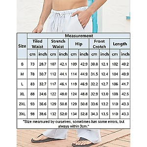 COOFANDY Mens Pants Linen Cotton Loose Casual Lightweight Elastic Waist Striped, A- Black, Large