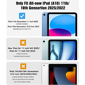 BMOUO Case for iPad (A16) 11th Generation 11" 2025/iPad 10th Generation 10.9 inch 2022, 360 Rotating Stand & Pencil Holder & Hand & Shoulder Strap Shockproof iPad 11th/10th Generation Case, Deep Blue