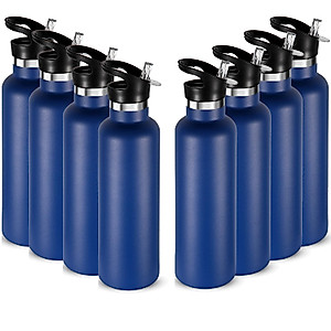 Neihepal 24oz Insulated Water Bottles Bulk 8 Pack,Stainless Steel Double Wall Sport Bottle with Straw Lid,Metal Reusable Thermoses Cup with Hand Cap for School,Cyclists,Hikers,Gift (Navy,Set of 8)