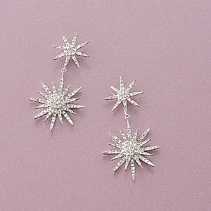 Ross-Simons 0.94 ct. t.w. Diamond Starburst Drop Earrings in 14kt White Gold